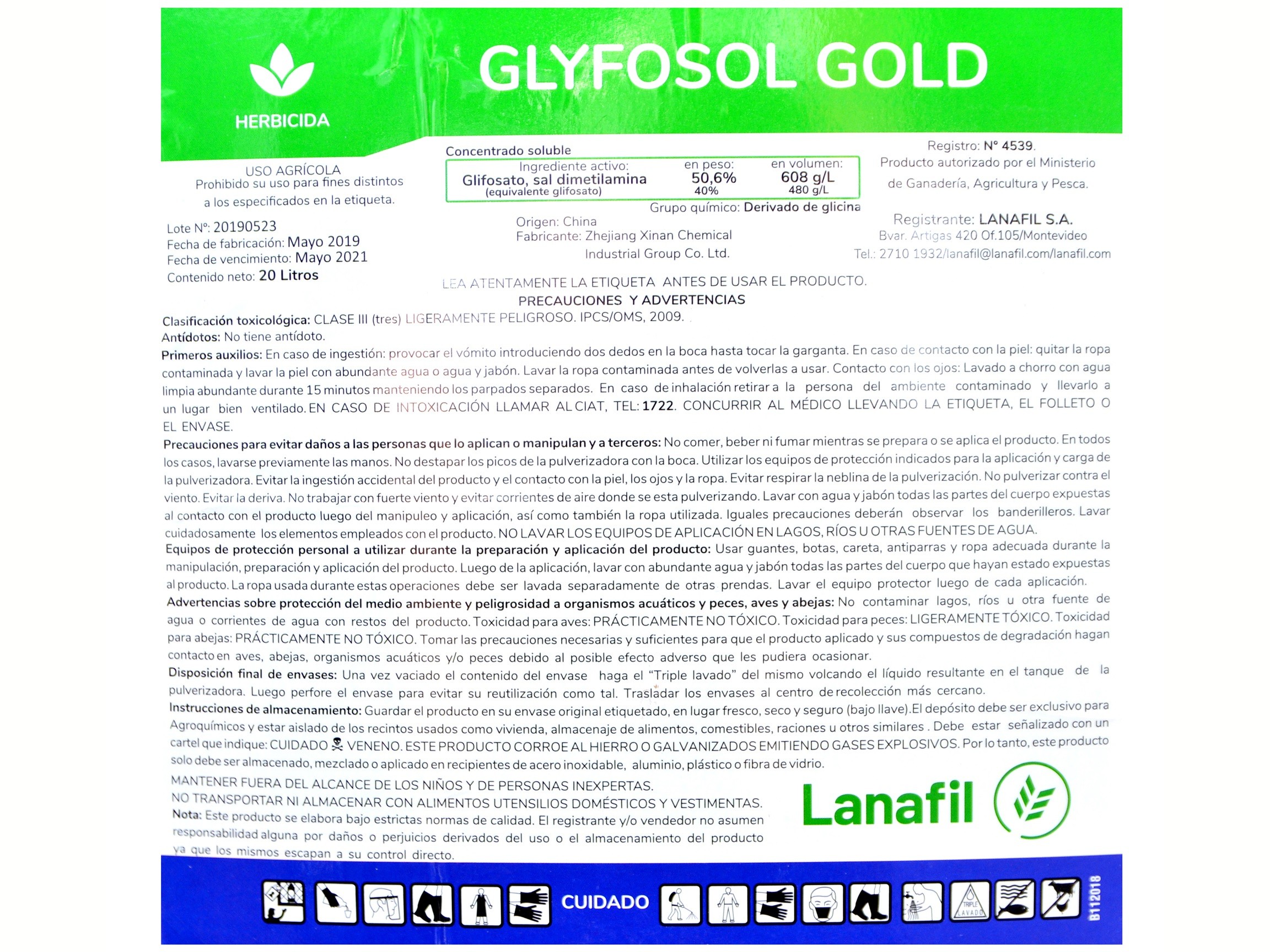 Glifosato x 20 lts (s.dim.)GLIFOSOL GOLD - Almacen Rural