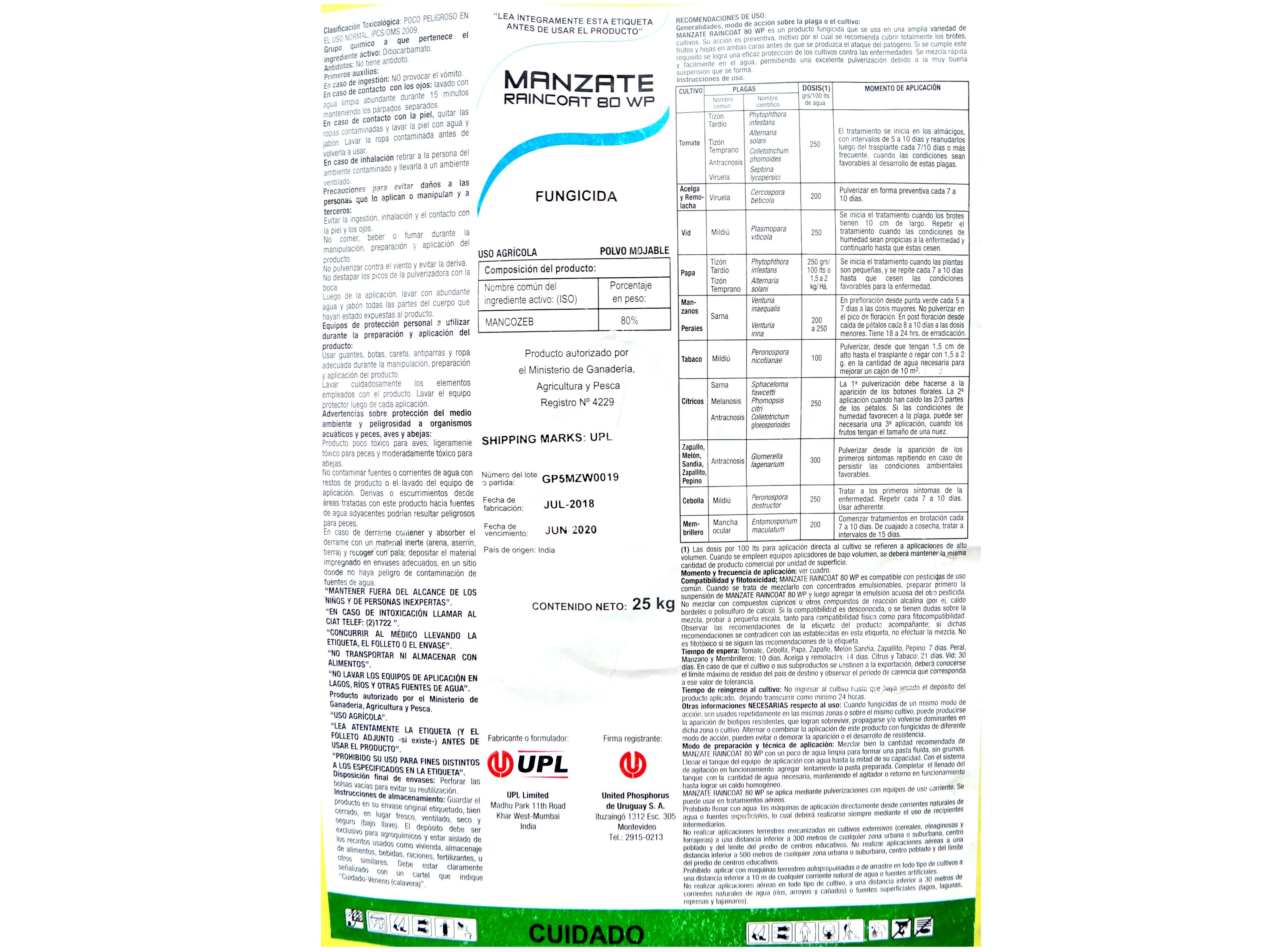 Fungi. Mancozeb MANZATE 80WP (polvo mojable) x 25 kgs. - Almacen Rural